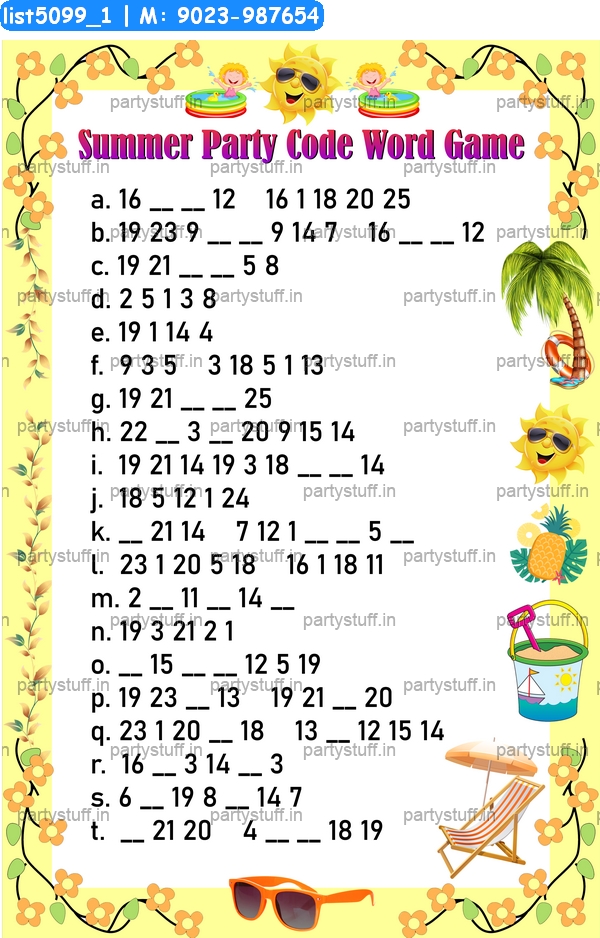 Summer Word Jumble Paper Games in Summer theme