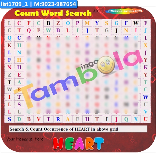 Hearts Count Word Search Paper Games in Romance theme