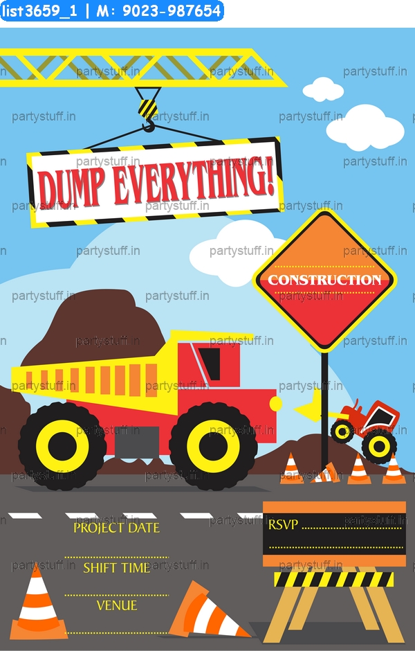 Road Construction Invitation Card Cards in Road theme